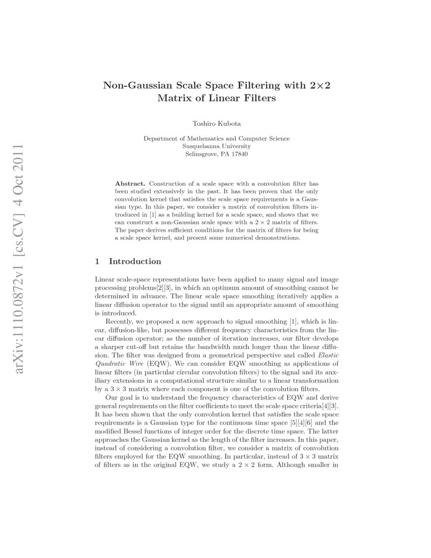Non Gaussian Scale Space Filtering With 2 By 2 Matrix Of Linear Filters Deepai