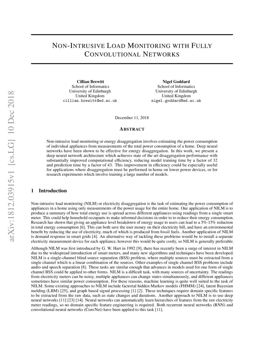 Non Intrusive Load Monitoring With Fully Convolutional Networks Deepai