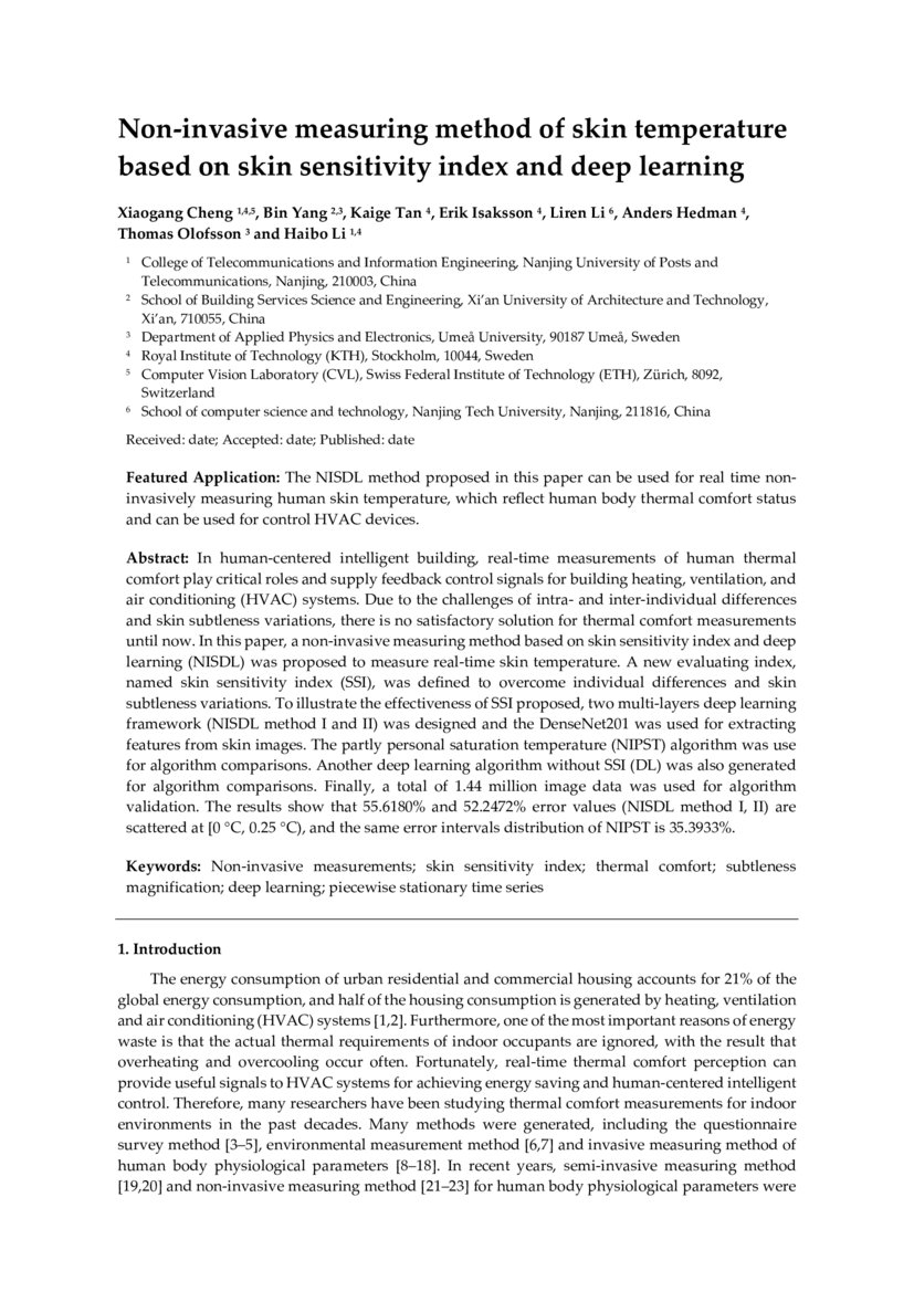 Non-invasive measuring method of skin temperature based on skin ...