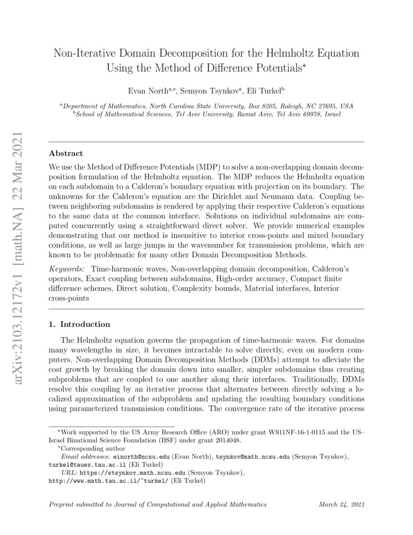 Non Iterative Domain Decomposition For The Helmholtz Equation Using The Method Of Difference 