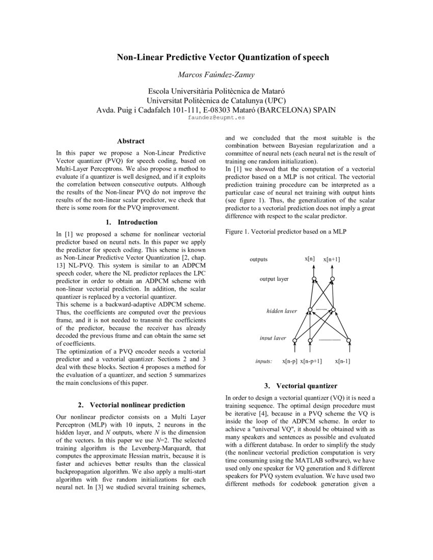 Non Linear Predictive Vector Quantization Of Speech Deepai