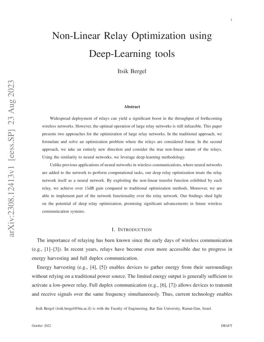 Non-Linear Relay Optimization using Deep-Learning tools | DeepAI