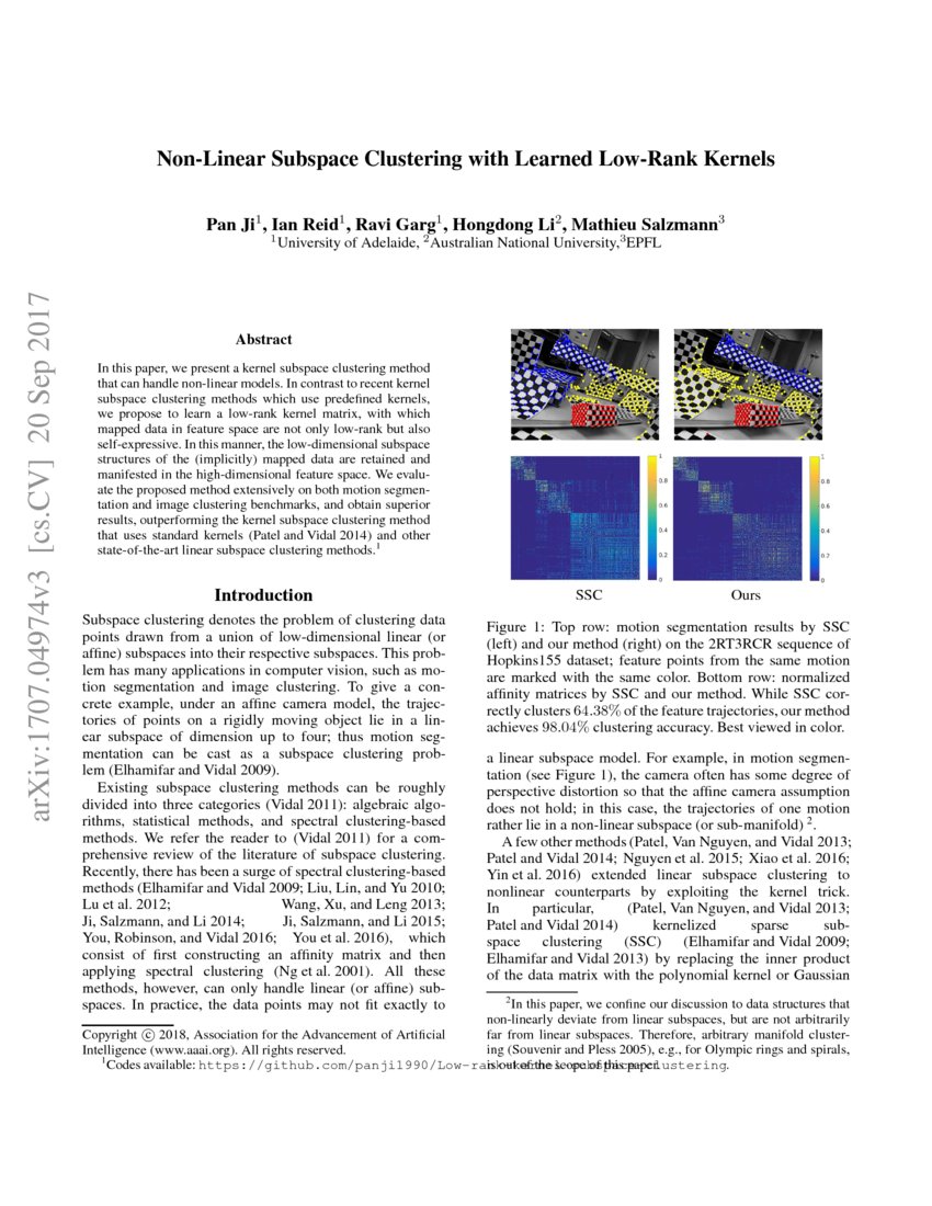Non-Linear Subspace Clustering with Learned Low-Rank Kernels | DeepAI