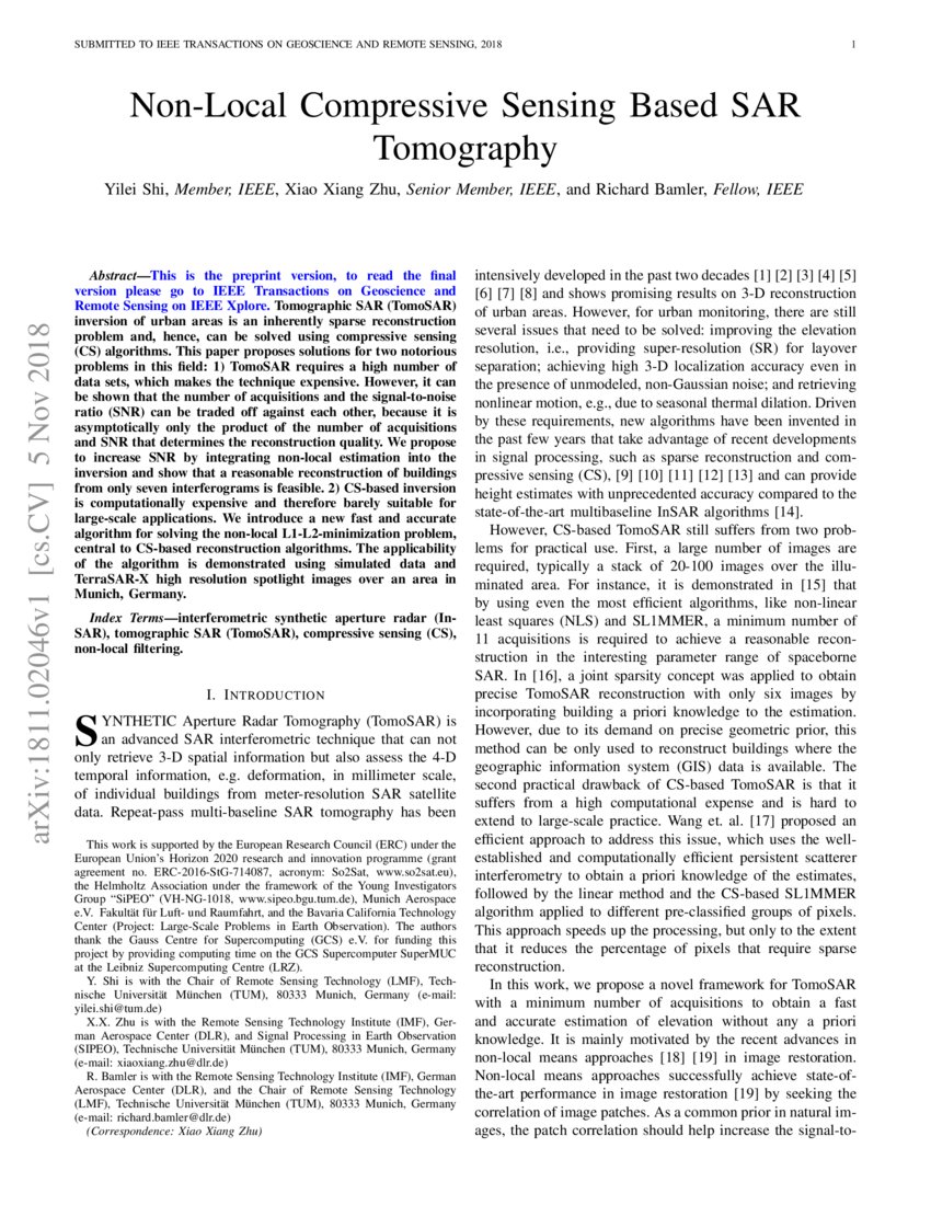 Non-Local Compressive Sensing Based SAR Tomography | DeepAI