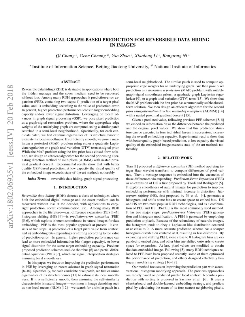 Non Local Graph Based Prediction For Reversible Data Hiding In Images