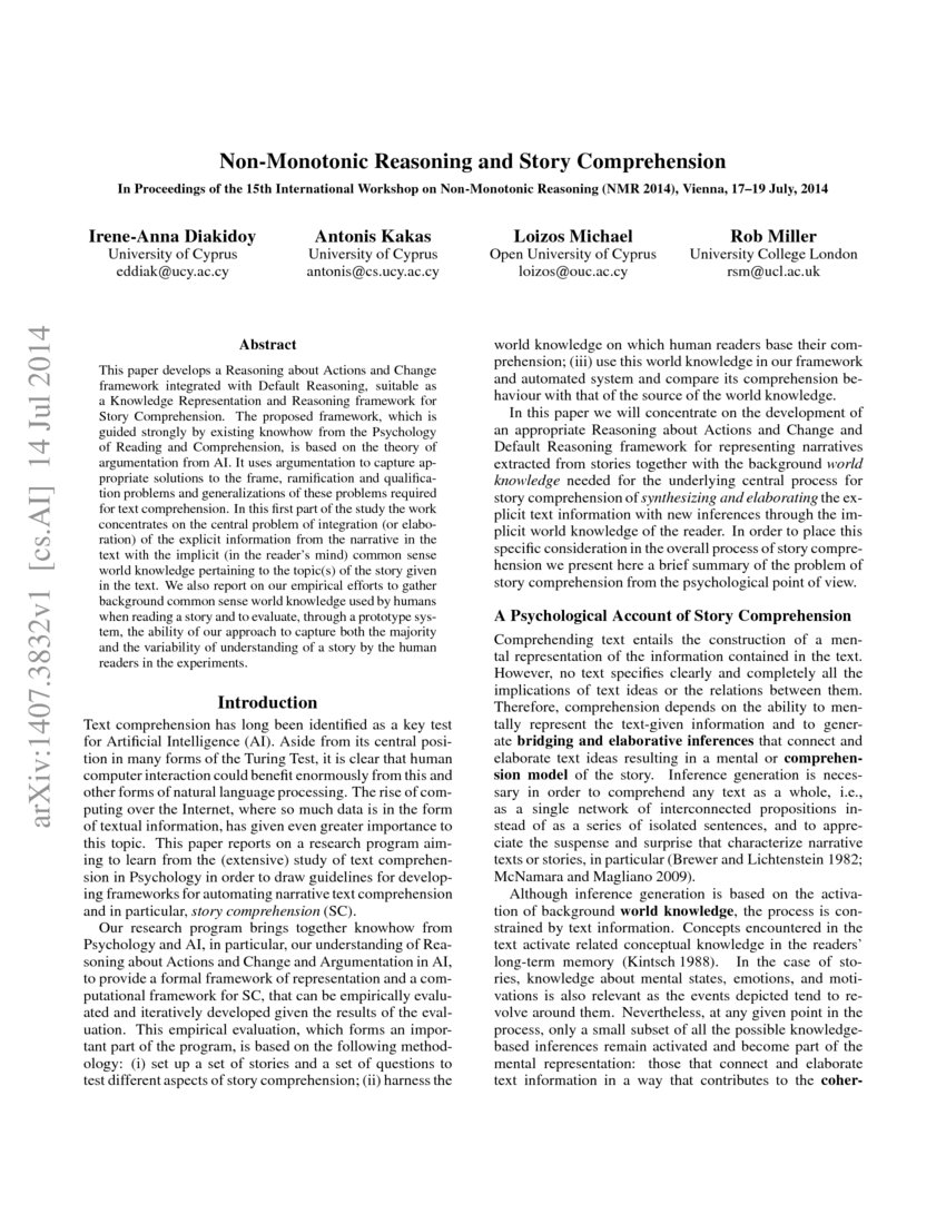 Non-Monotonic Reasoning and Story Comprehension | DeepAI Non-Monotonic Reasoning and Story Comprehension | DeepAI
