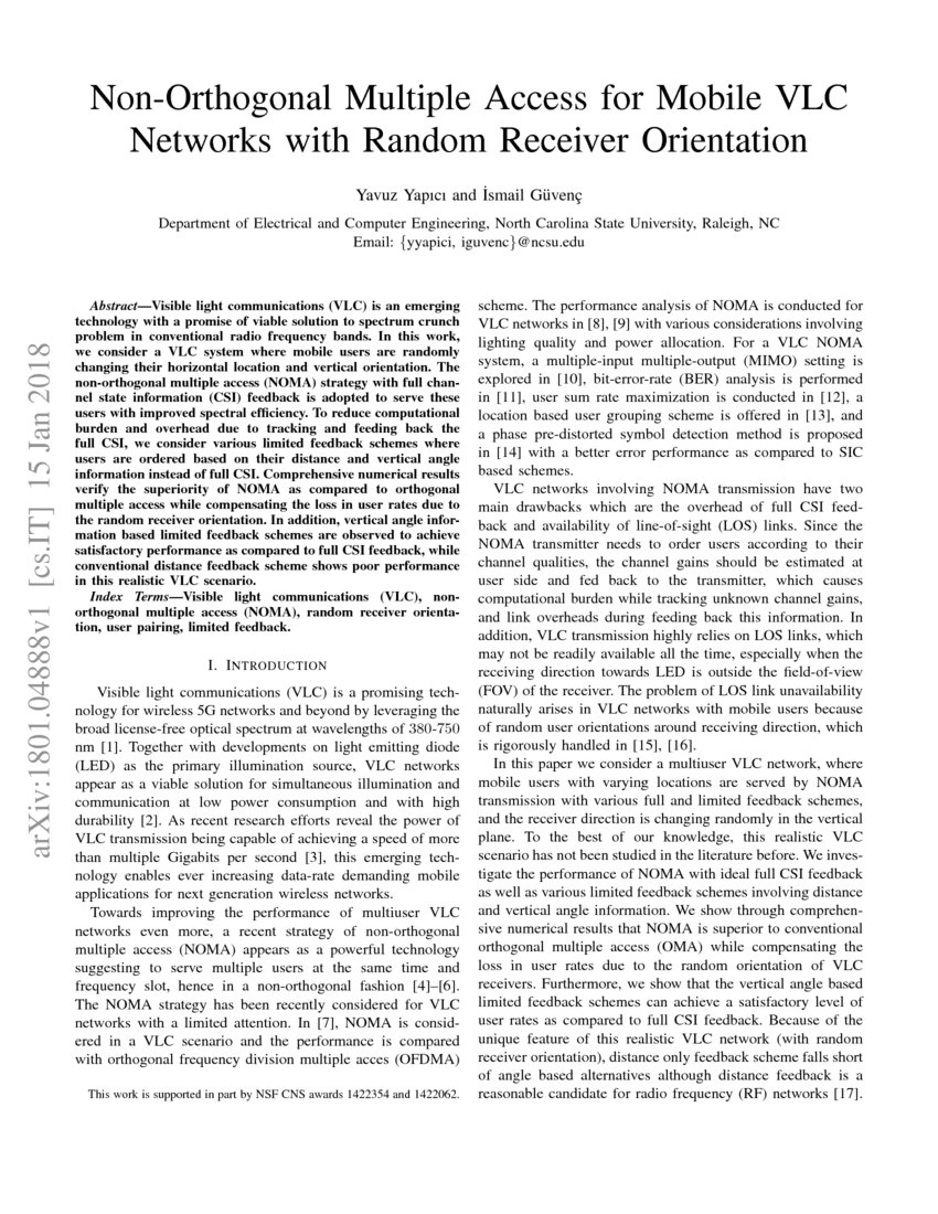 Non Orthogonal Multiple Access For Mobile Vlc Networks With Random