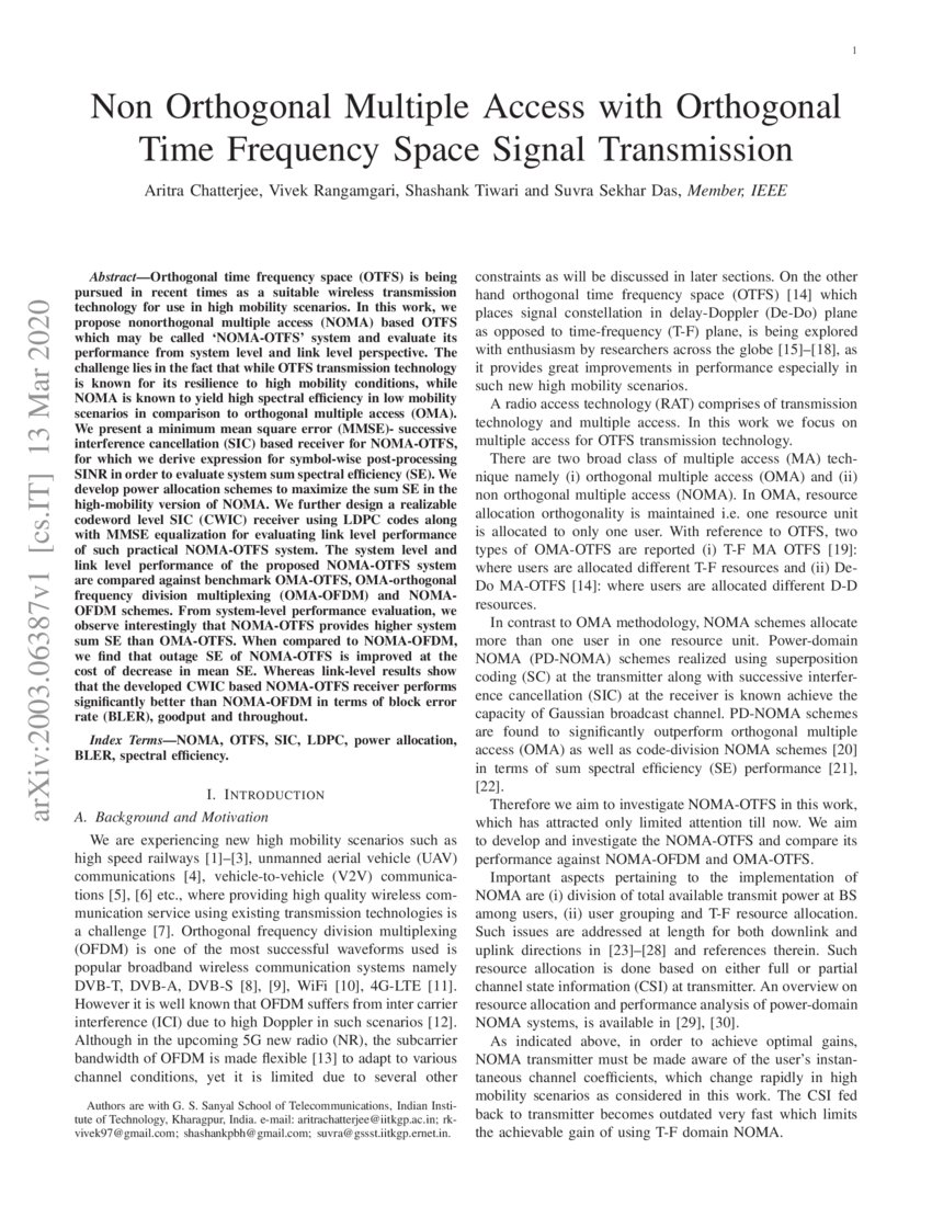 Non Orthogonal Multiple Access with Orthogonal Time Frequency Space Signal Transmission | DeepAI
