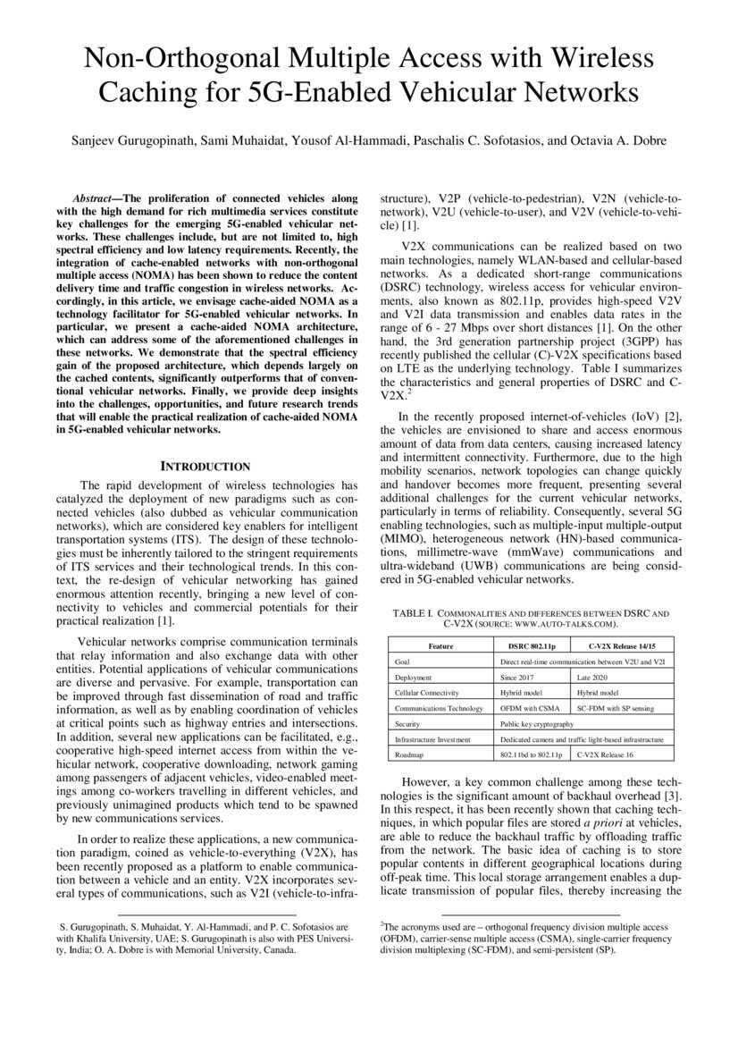 Non Orthogonal Multiple Access With Wireless Caching For 5g Enabled Vehicular Networks Deepai
