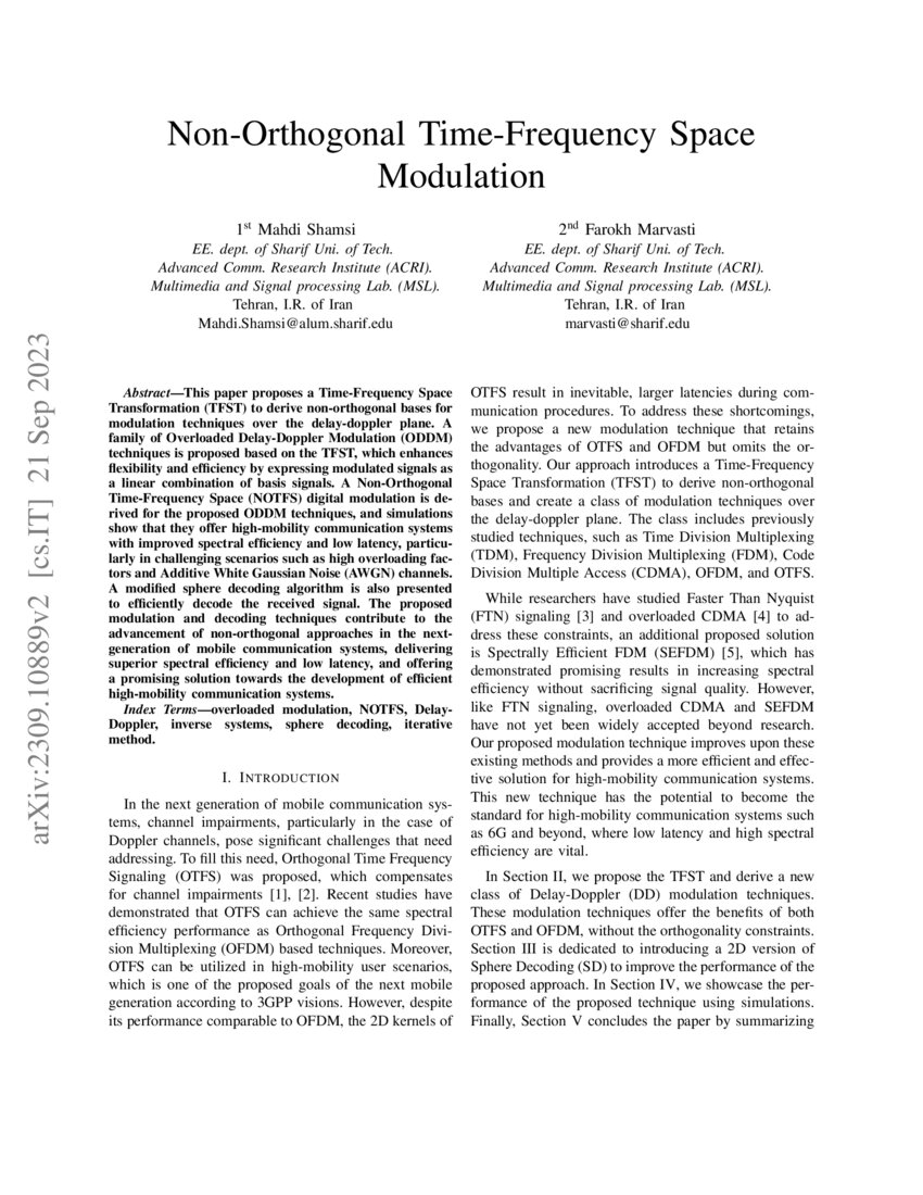 Non Orthogonal Time Frequency Space Modulation Deepai