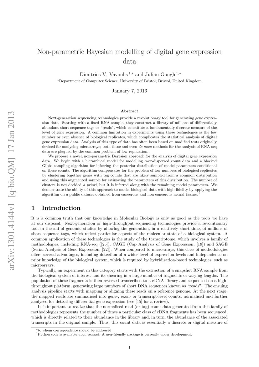Non-parametric Bayesian modelling of digital gene expression data | DeepAI