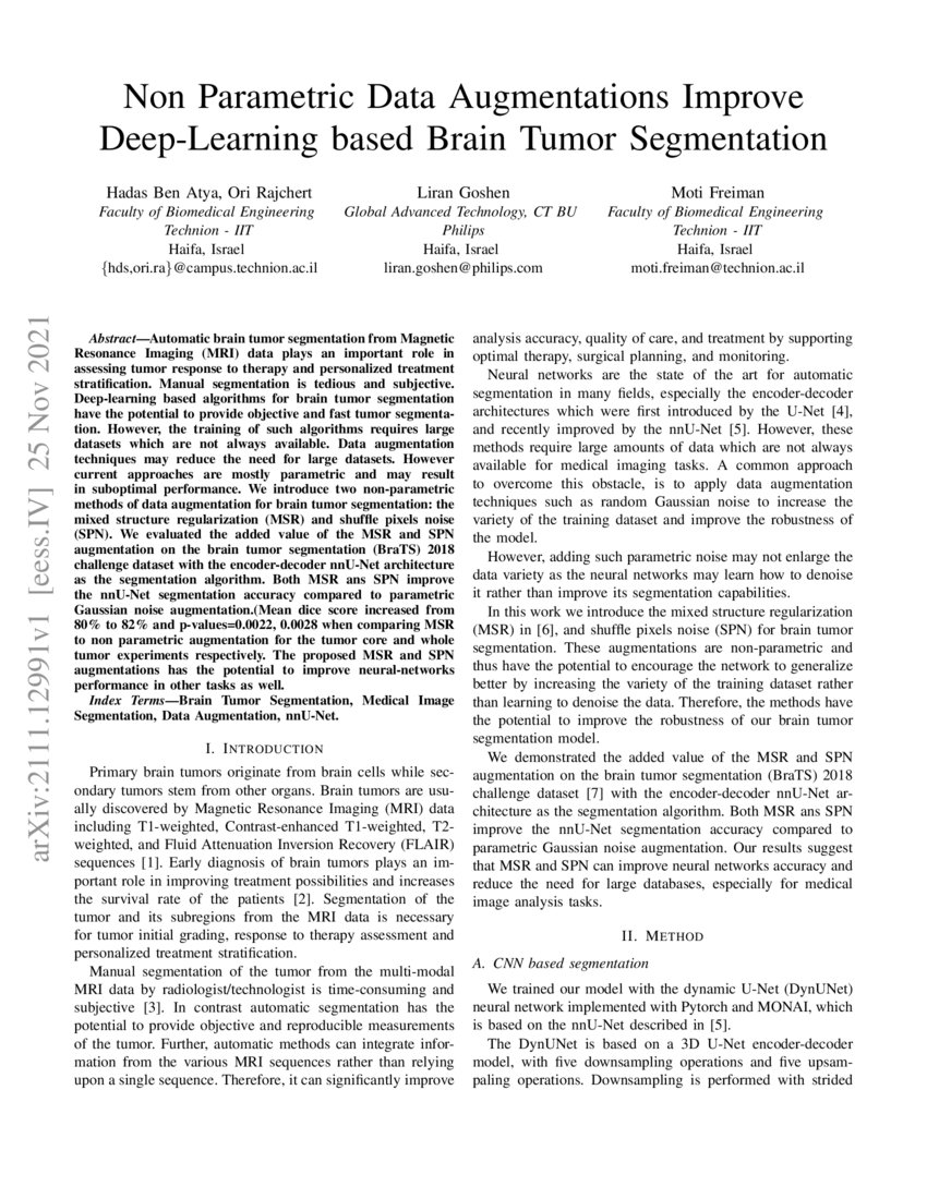 Non Parametric Data Augmentations Improve Deep-Learning based Brain Tumor Segmentation | DeepAI