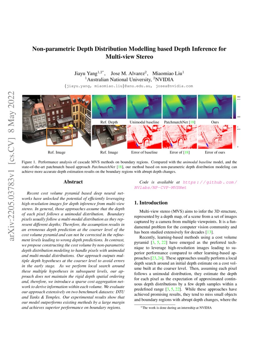 Non-parametric Depth Distribution Modelling based Depth Inference for Multi-view Stereo | DeepAI