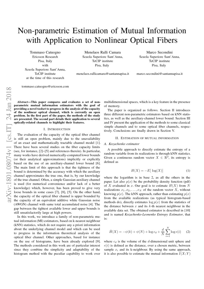 Non Parametric Estimation Of Mutual Information With Application To