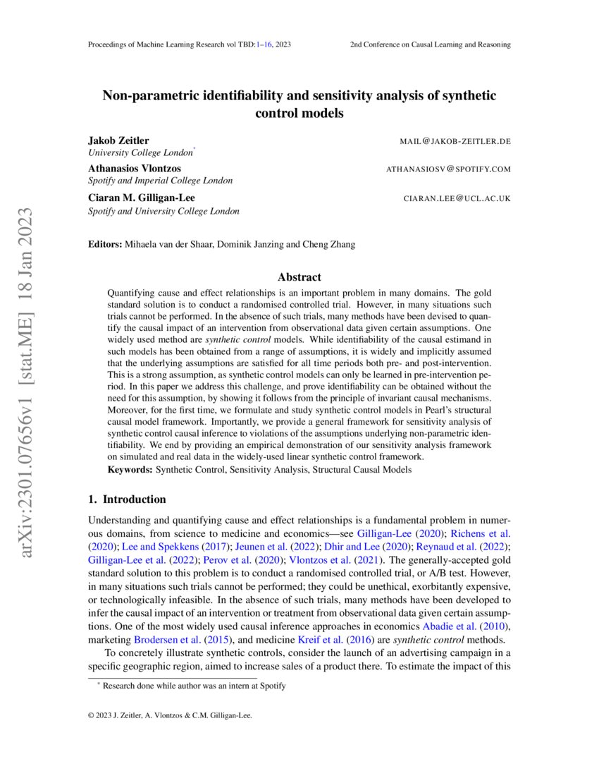 Non-parametric identifiability and sensitivity analysis of synthetic control models | DeepAI