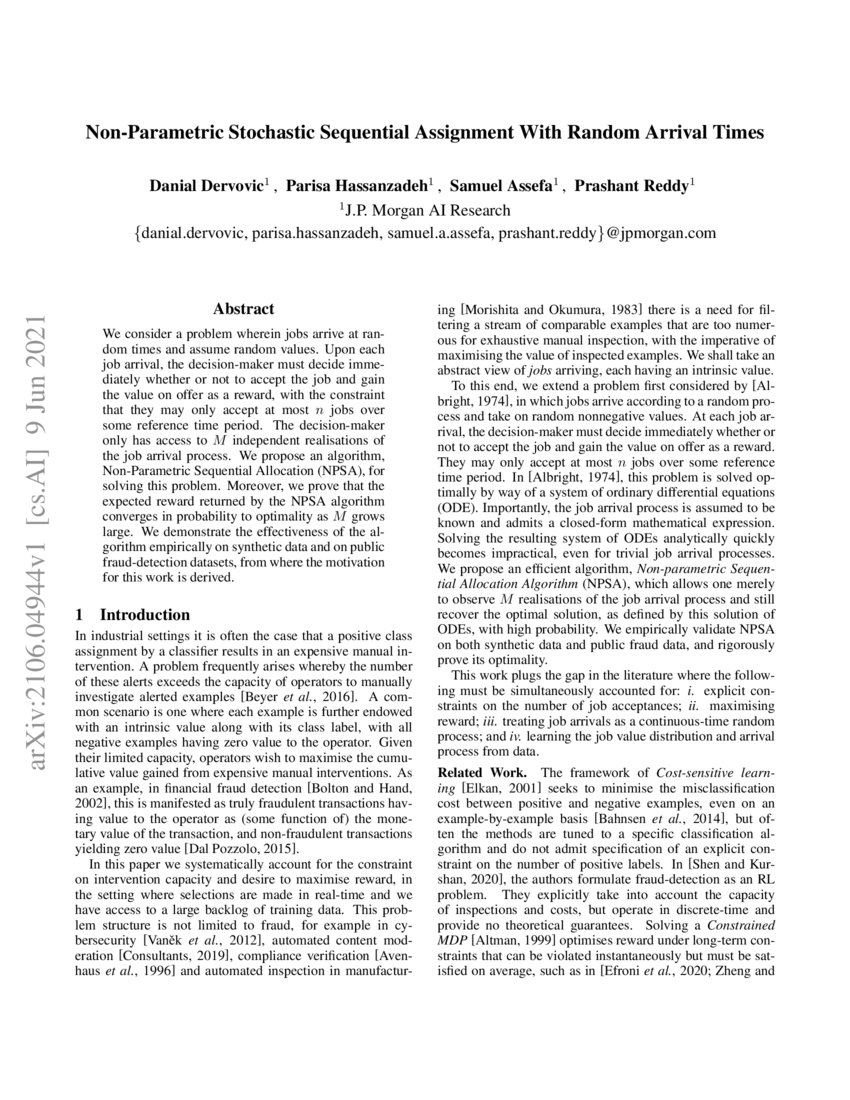 Non-Parametric Stochastic Sequential Assignment With Random Arrival Times | DeepAI