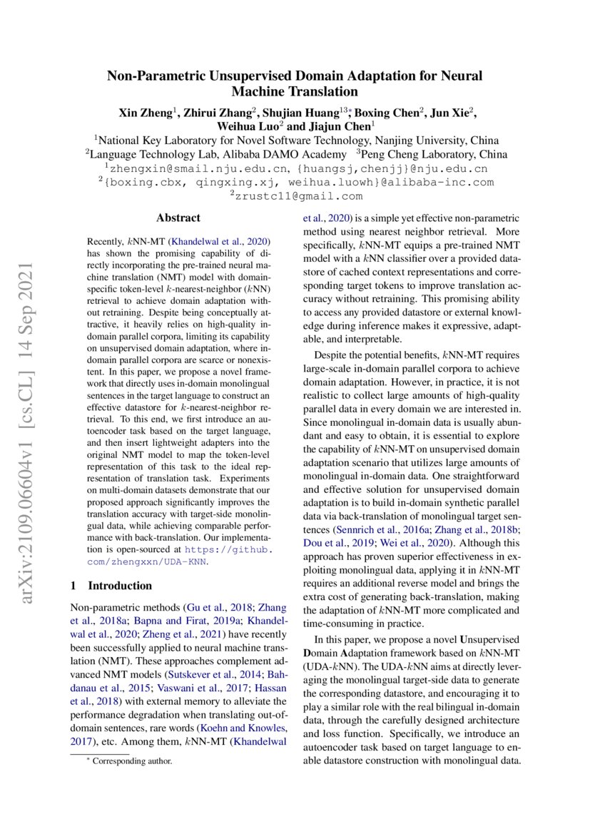 Non-Parametric Unsupervised Domain Adaptation for Neural Machine Translation | DeepAI