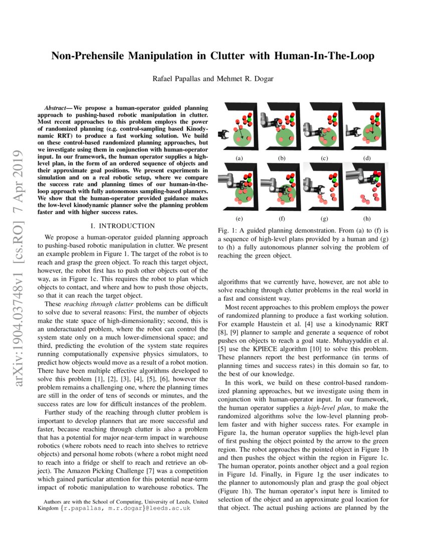 Non-Prehensile Manipulation in Clutter with Human-In-The-Loop | DeepAI