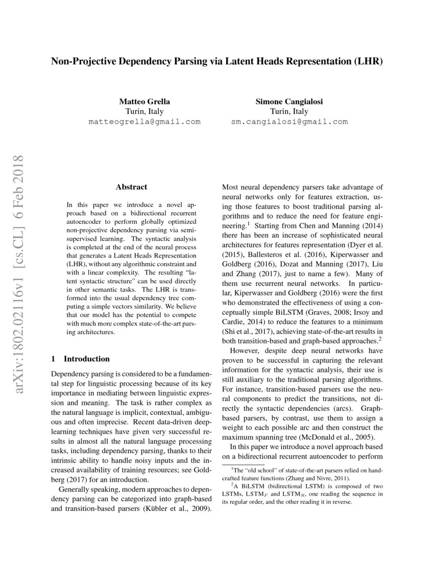 Non Projective Dependency Parsing Via Latent Heads Representation Lhr Deepai