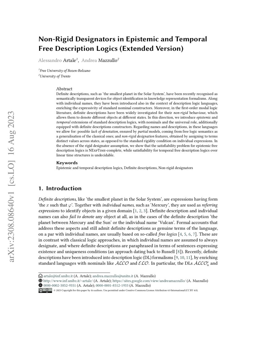 Non Rigid Designators In Epistemic And Temporal Free Description Logics