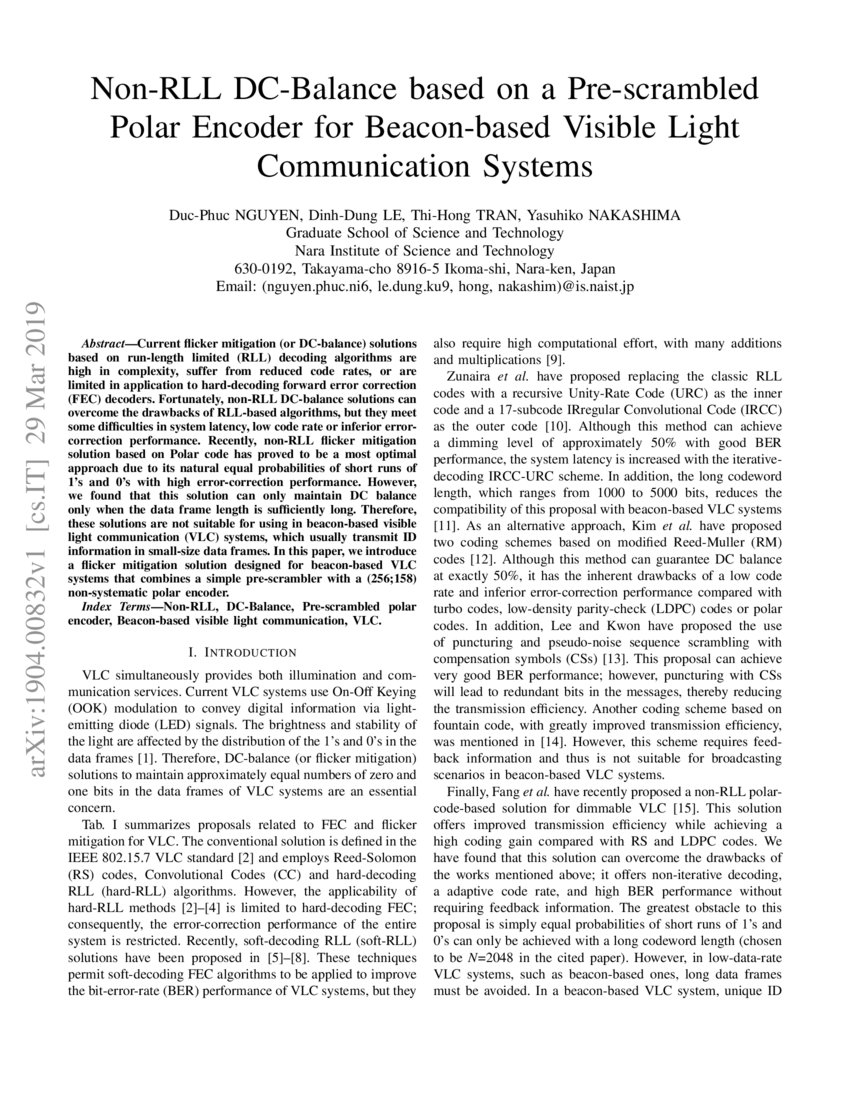 Non-RLL DC-Balance based on a Pre-scrambled Polar Encoder for Beacon ...