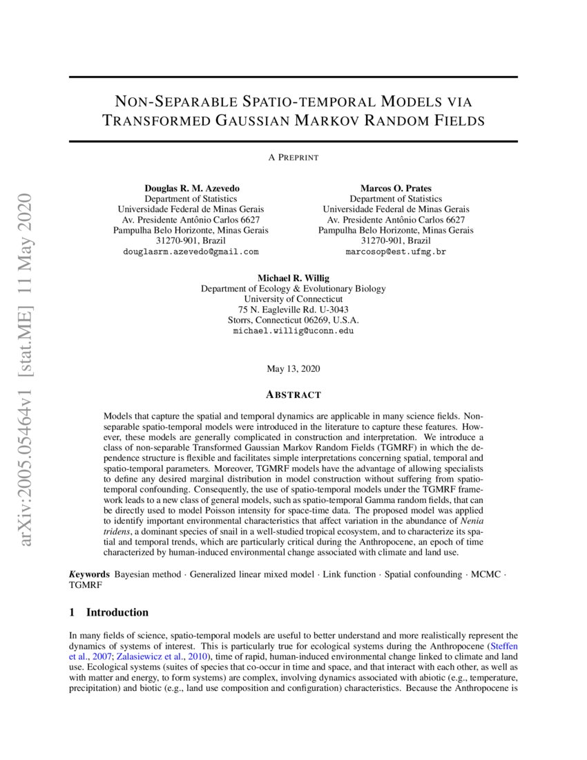 Non-Separable Spatio-temporal Models via Transformed Gaussian Markov Random Fields | DeepAI