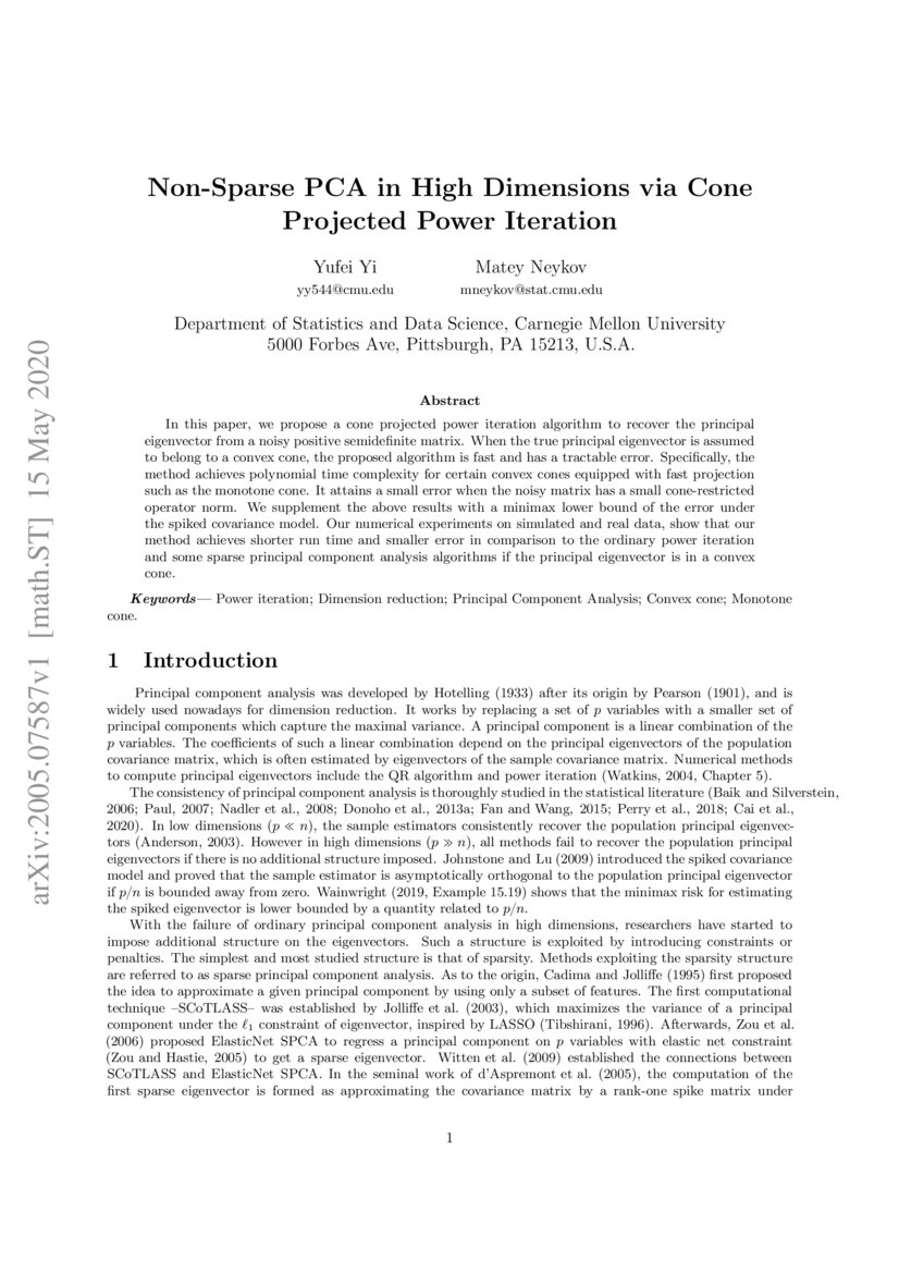Non-Sparse PCA in High Dimensions via Cone Projected Power Iteration ... Non-Sparse PCA in High Dimensions via Cone Projected Power Iteration ...
