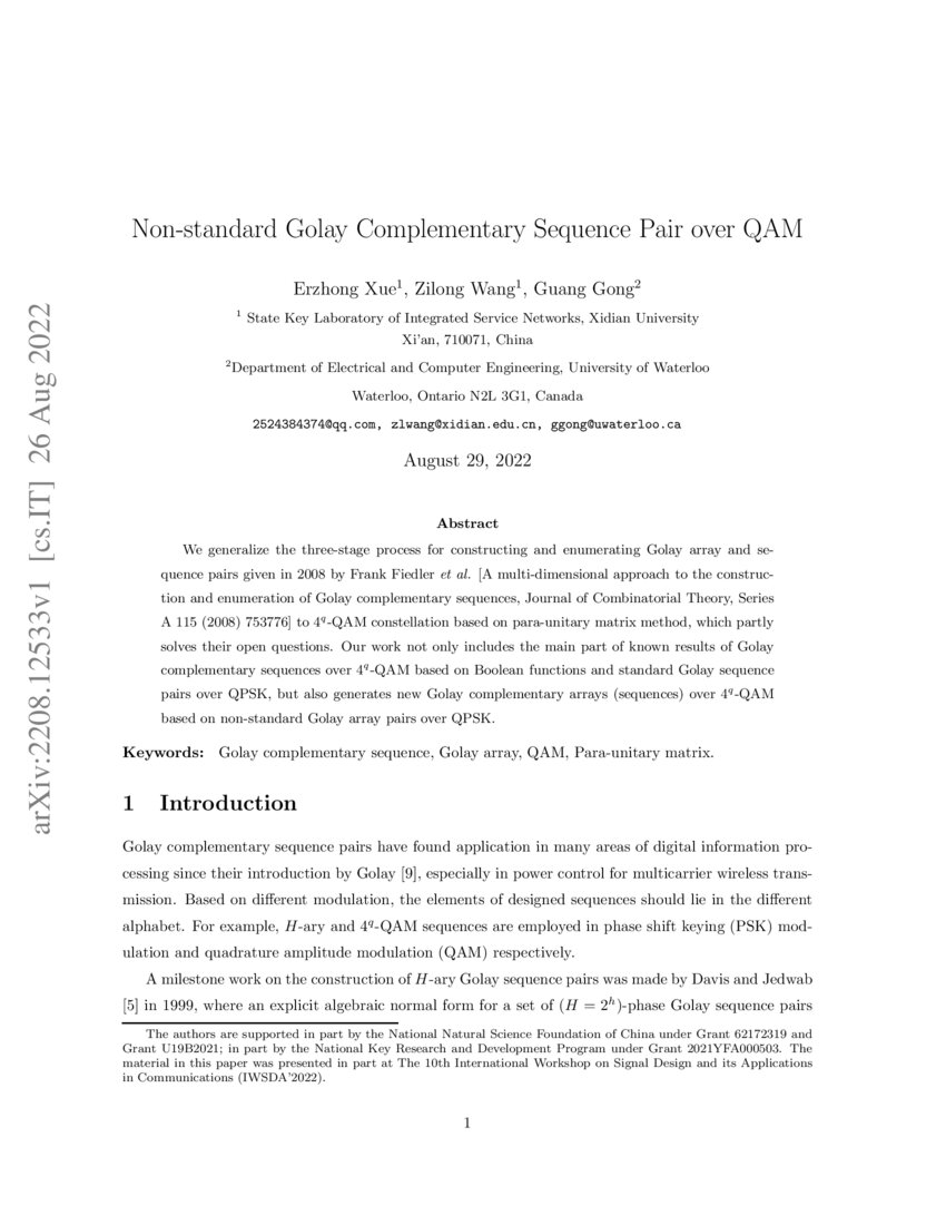 Non-standard Golay Complementary Sequence Pair over QAM | DeepAI