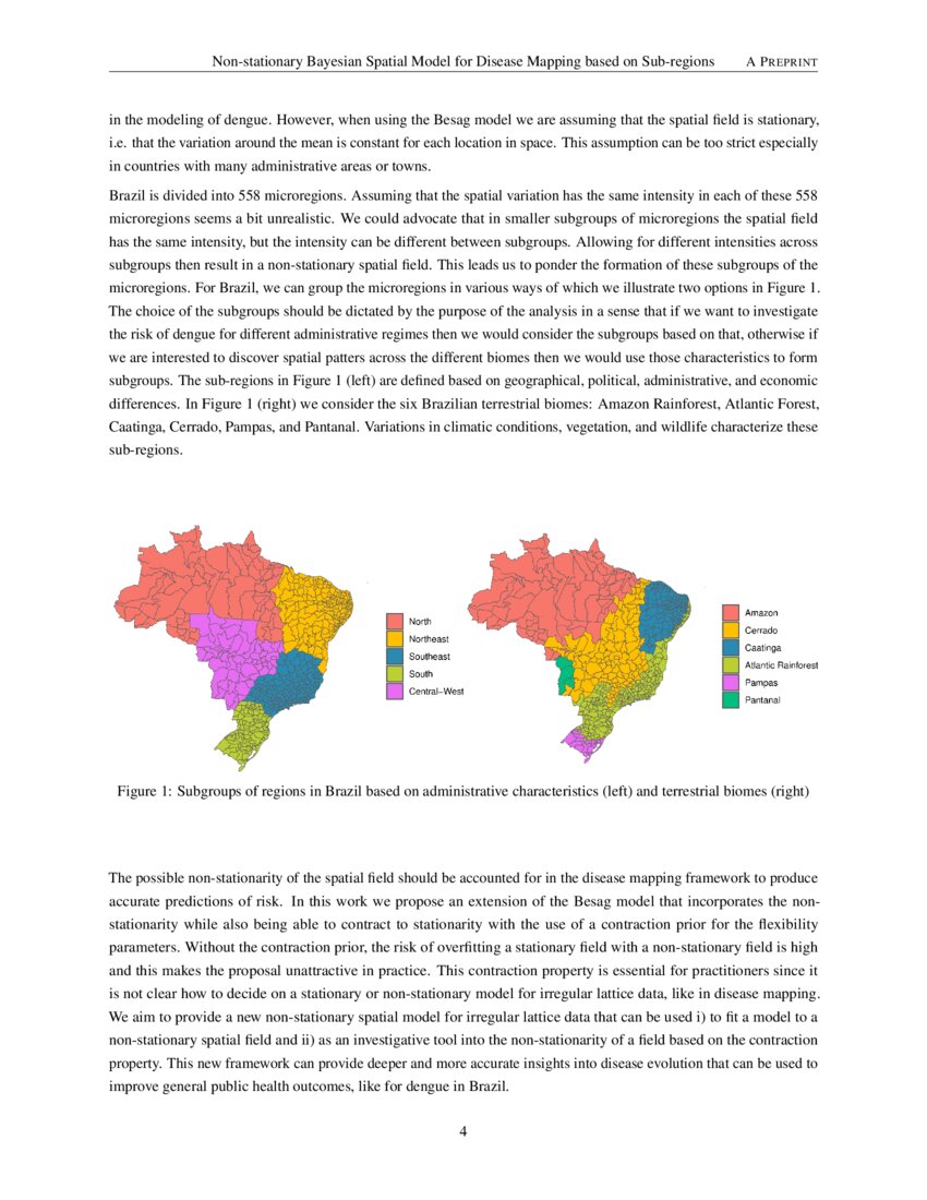 Non Stationary Bayesian Spatial Model For Disease Mapping Based On Sub