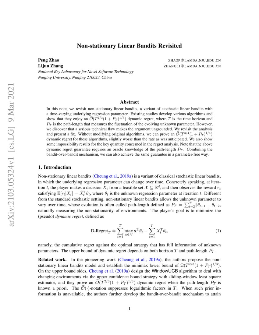 Non Stationary Linear Bandits Revisited Deepai