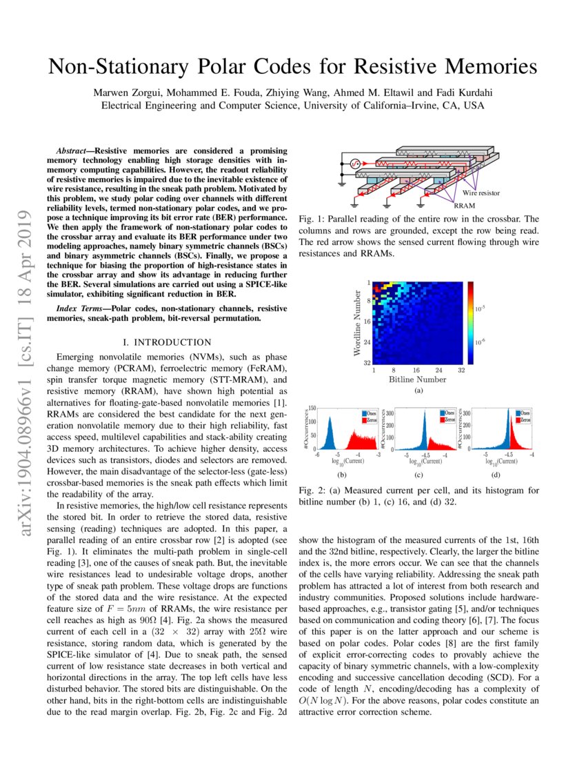 Non-Stationary Polar Codes for Resistive Memories | DeepAI