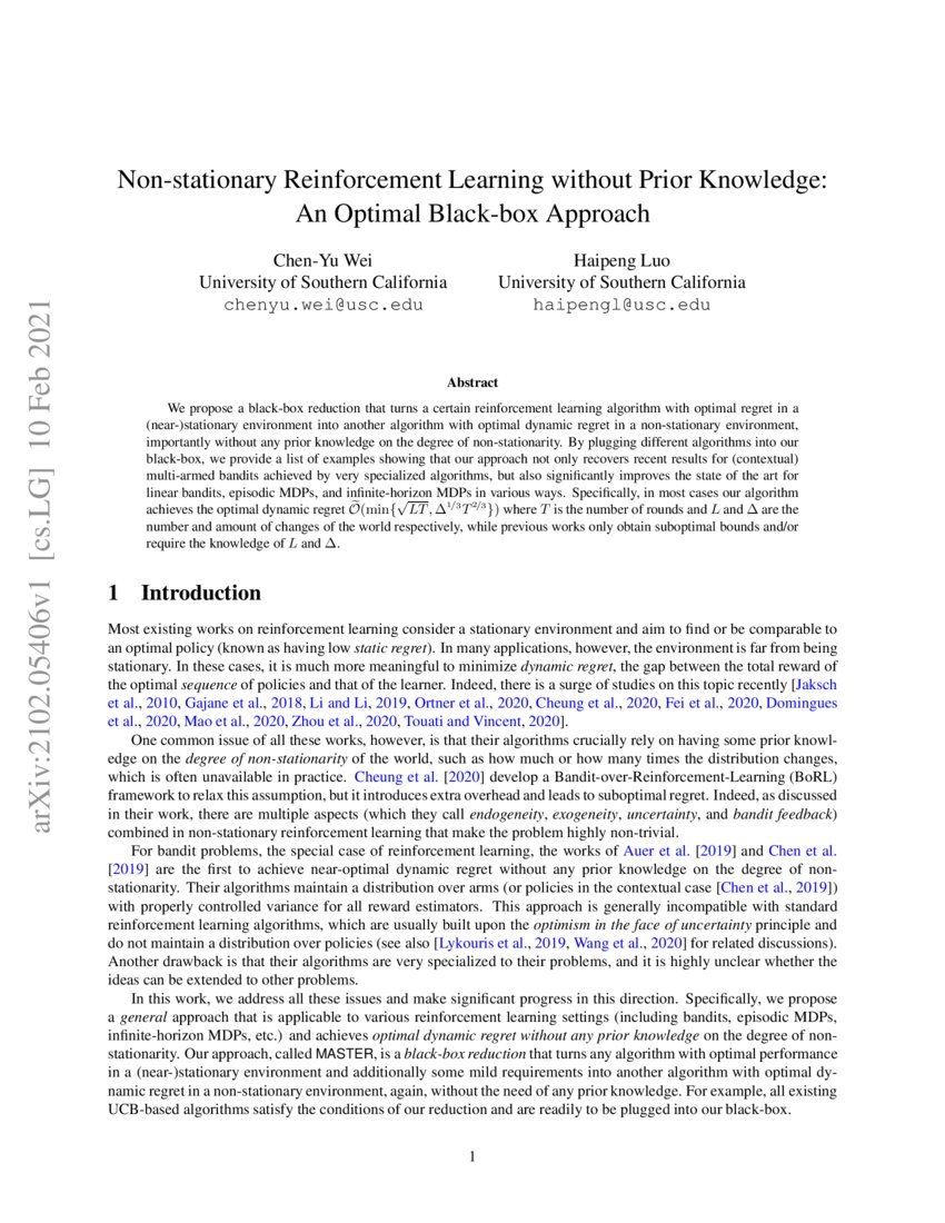 Non Stationary Reinforcement Learning Without Prior Knowledge An Optimal Black Box Approach