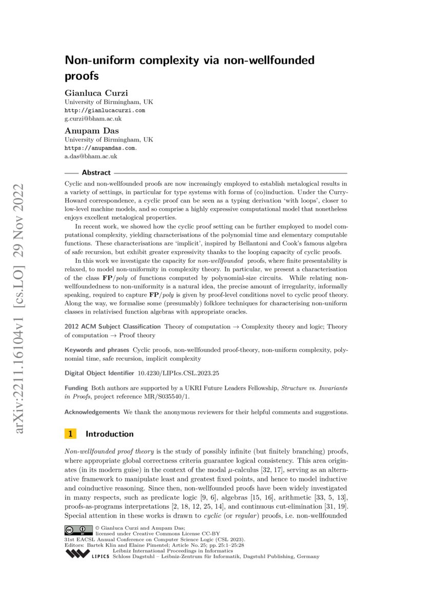 Non-uniform complexity via non-wellfounded proofs | DeepAI