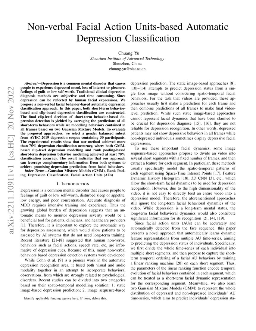 Non-verbal Facial Action Units-based Automatic Depression ...