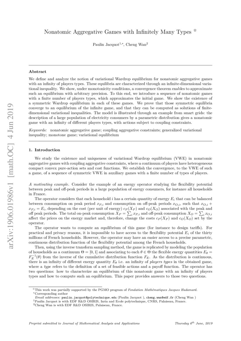 Nonatomic Aggregative Games With Infinitely Many Types Deepai