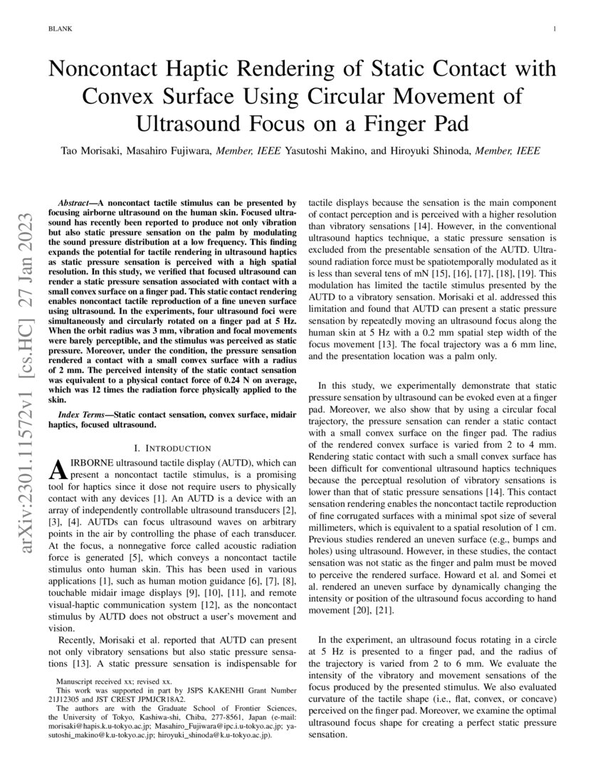 Noncontact Haptic Rendering Of Static Contact With Convex Surface Using