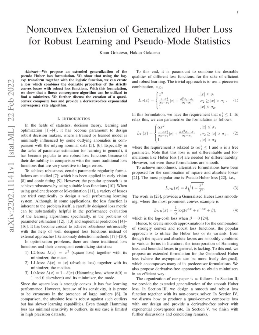 Nonconvex Extension of Generalized Huber Loss for Robust Learning and Pseudo-Mode Statistics ...