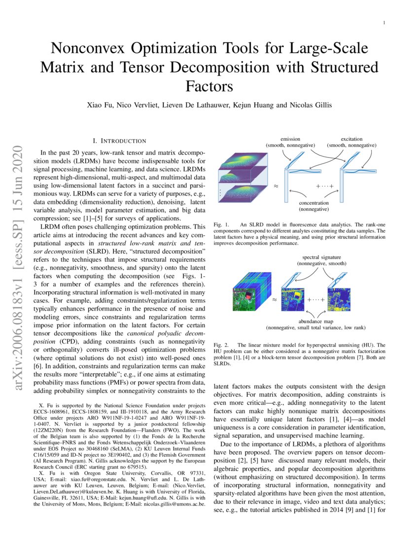 Nonconvex Optimization Tools For Large Scale Matrix And Tensor Decomposition With Structured