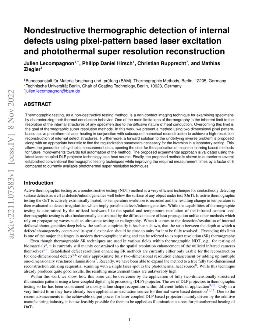 Nondestructive Thermographic Detection Of Internal Defects Using Pixel