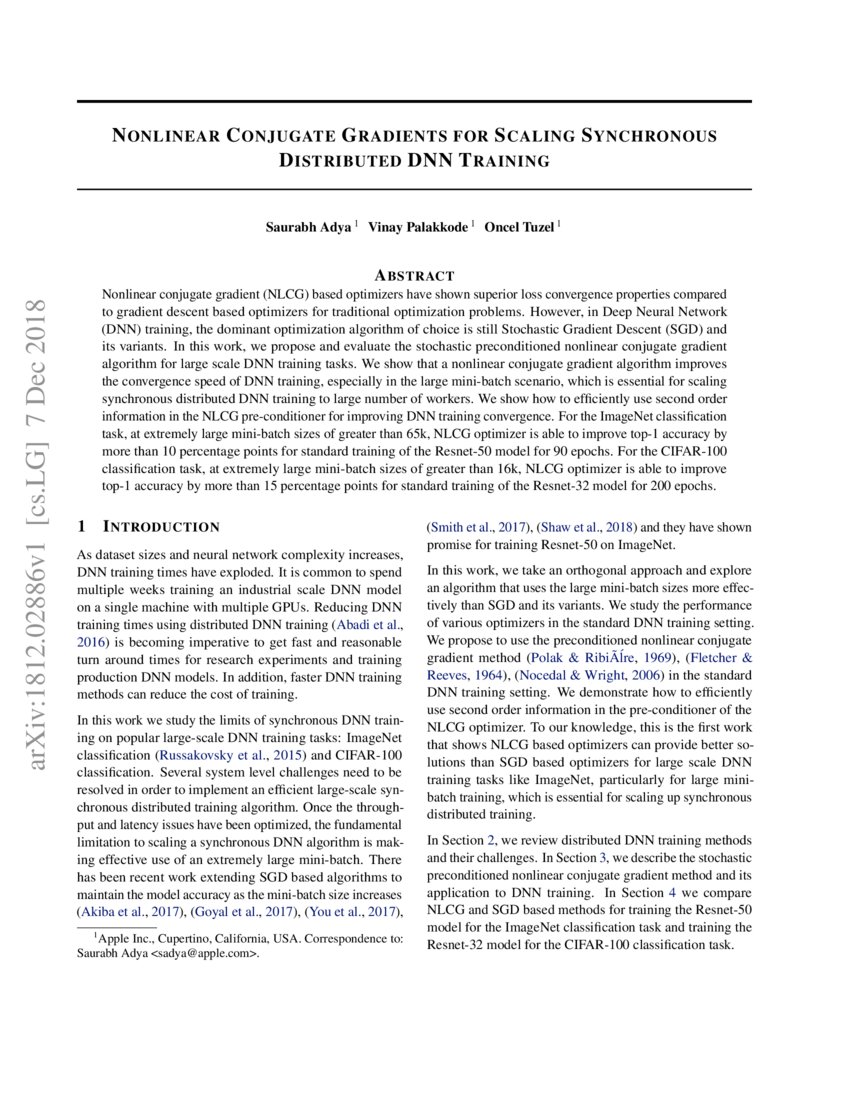 Nonlinear Conjugate Gradients For Scaling Synchronous Distributed DNN Training | DeepAI