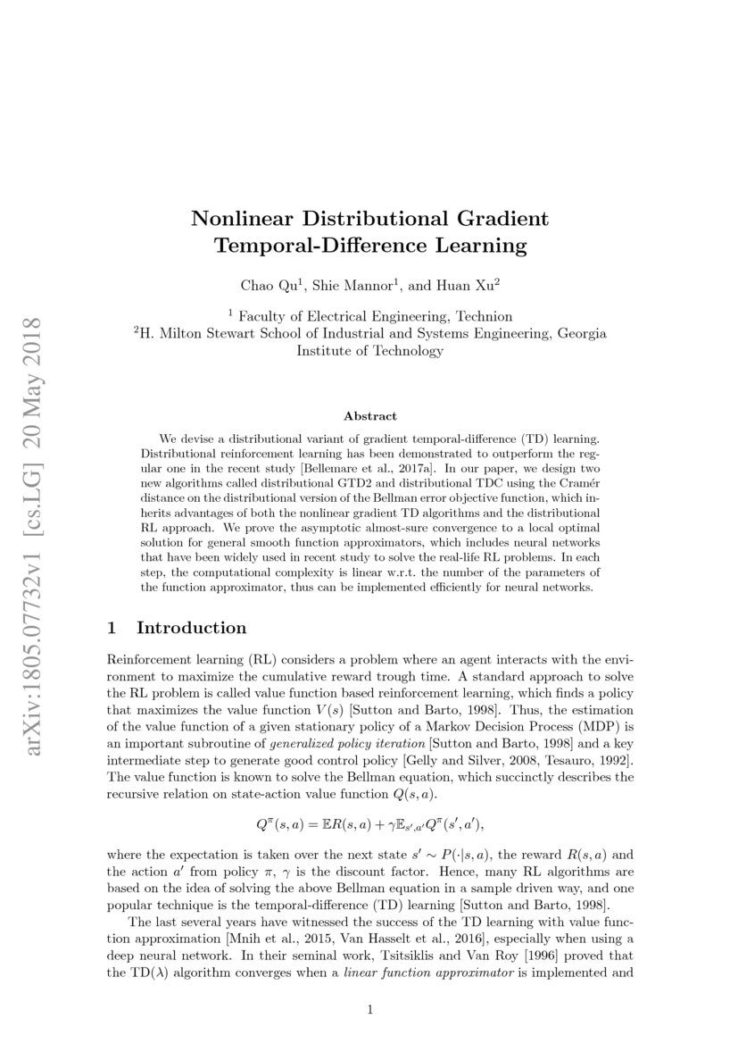 Nonlinear Distributional Gradient Temporal-Difference Learning | DeepAI