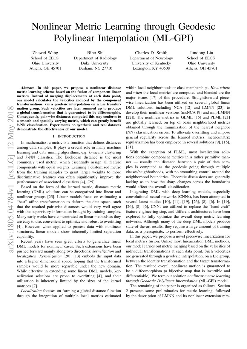Nonlinear Metric Learning through Geodesic Polylinear Interpolation (ML ...