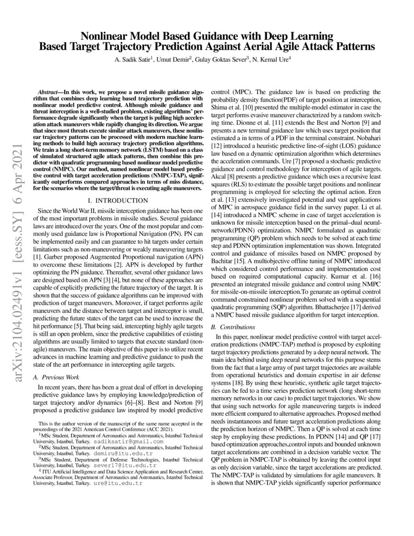 Nonlinear Model Based Guidance With Deep Learning Based Target Trajectory Prediction Against