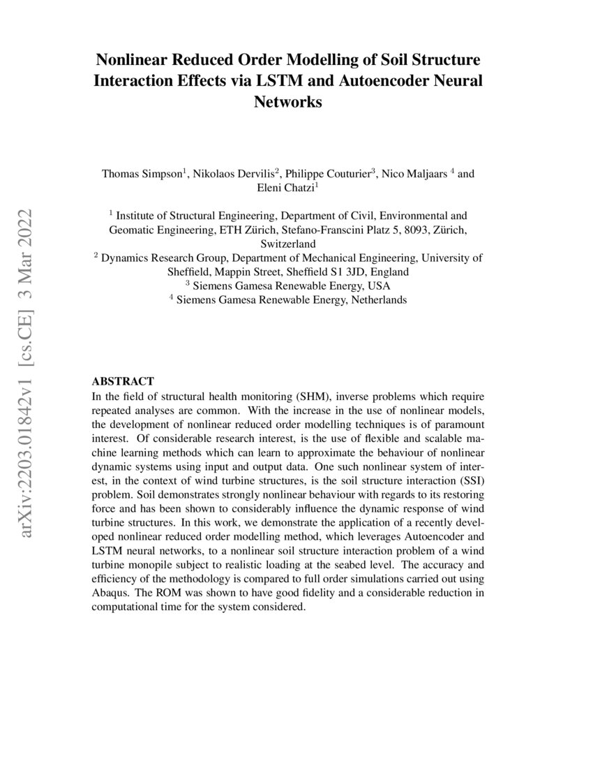 Nonlinear Reduced Order Modelling of Soil Structure Interaction Effects via LSTM and Autoencoder ...