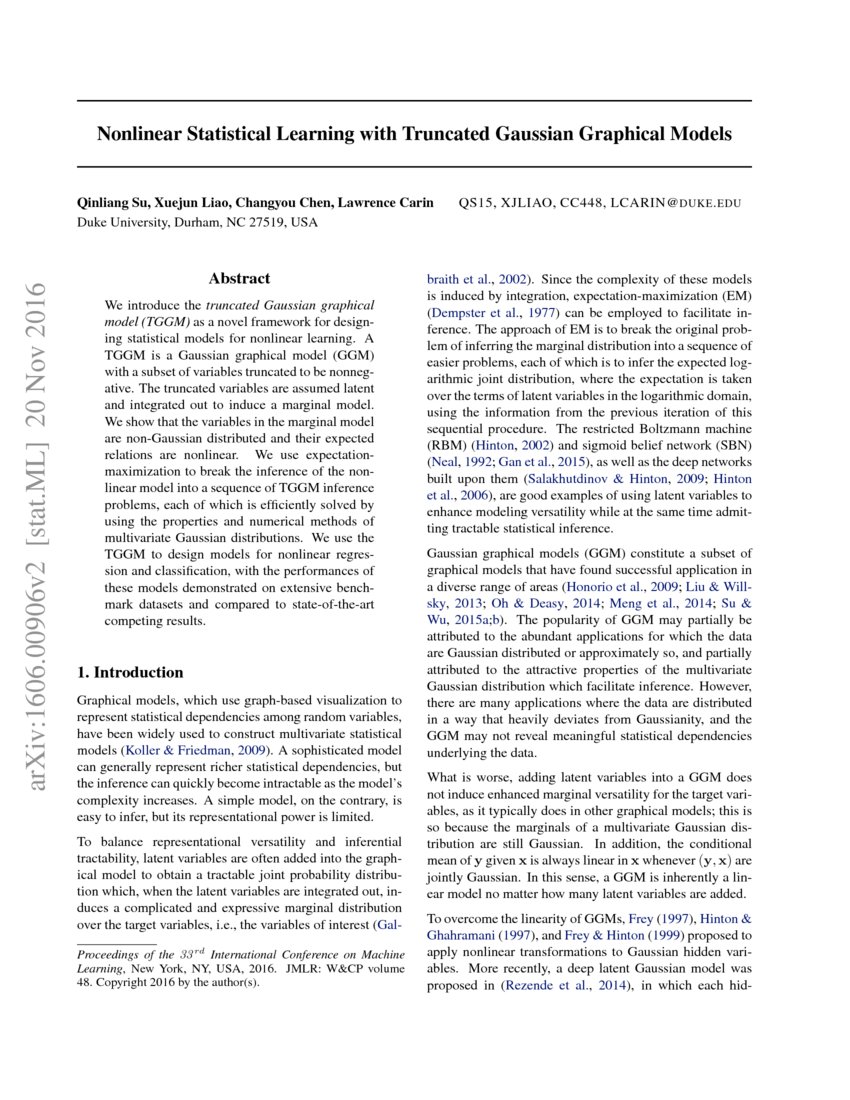 Nonlinear Statistical Learning with Truncated Gaussian Graphical Models | DeepAI