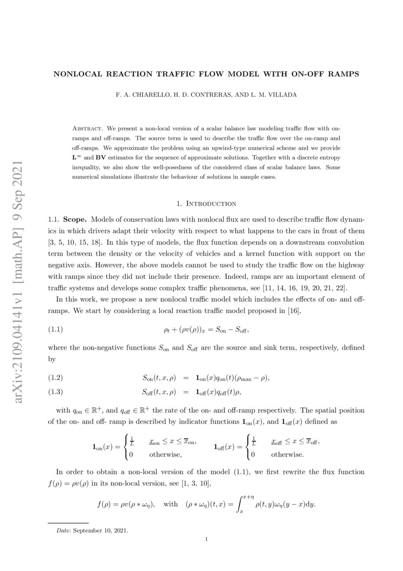 Nonlocal reaction traffic flow model with on-off ramps | DeepAI