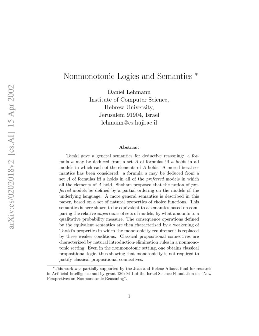 Nonmonotonic Logics and Semantics | DeepAI