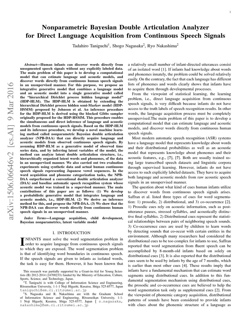 Nonparametric Bayesian Double Articulation Analyzer for Direct Language Acquisition from ...