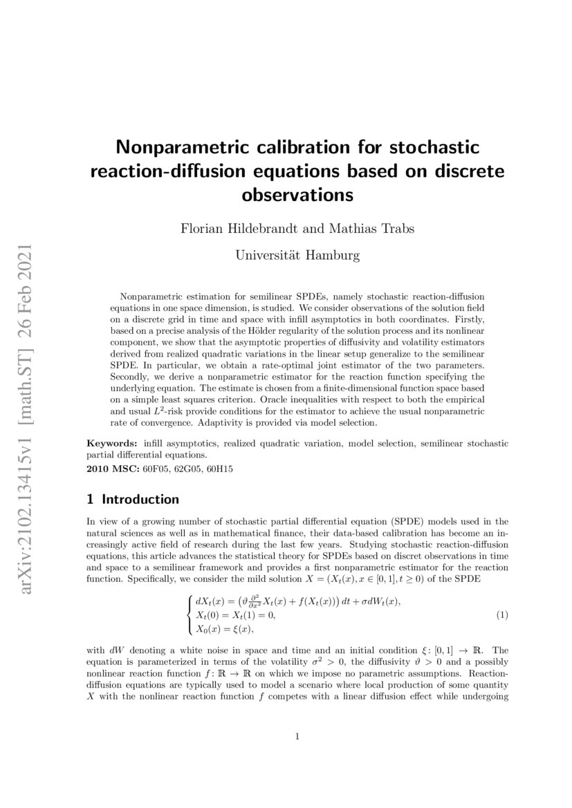 Nonparametric Calibration For Stochastic Reaction Diffusion Equations