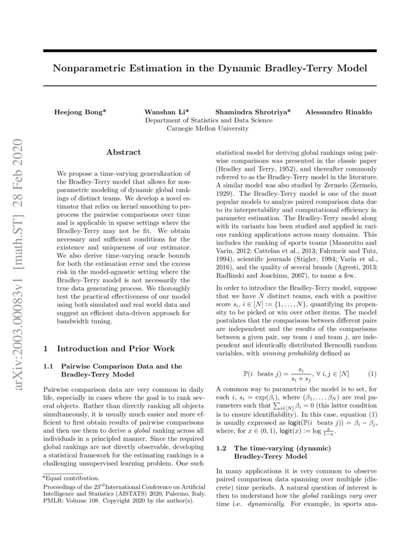 Nonparametric Estimation in the Dynamic Bradley-Terry Model | DeepAI